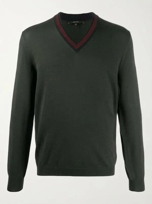Gucci V-neck Jumper With Web Trim - Black