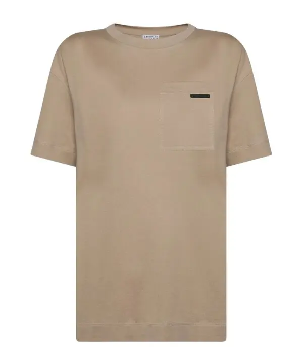 Brunello Cucinelli Shiny Tab Crewneck T-shirt - Nude