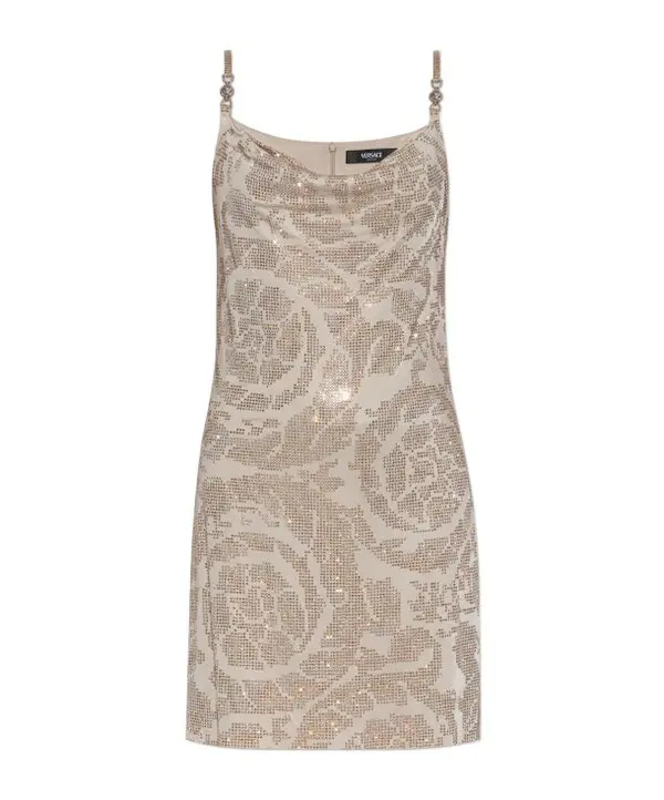 Versace Sequin Embellished Sleeveless Mini Dress - Nude