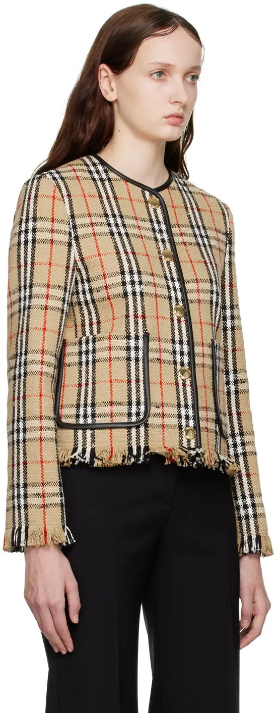 Burberry Checked Fringed Jacket