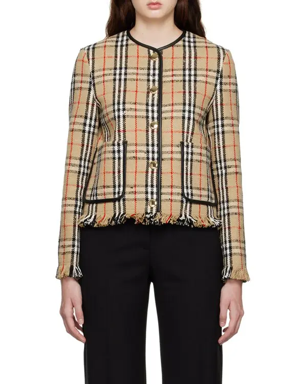 Burberry Checked Fringed Jacket