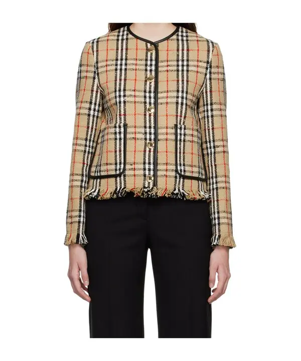 Burberry Checked Fringed Jacket
