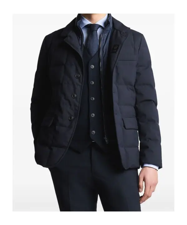 FAY Quilted Button-up Jacket With Concealed Zip And Flap Pockets - Blue
