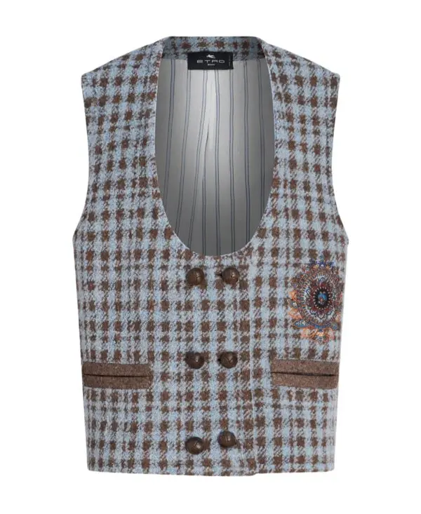 Etro Houndstooth Embroidered U-neck Gilet