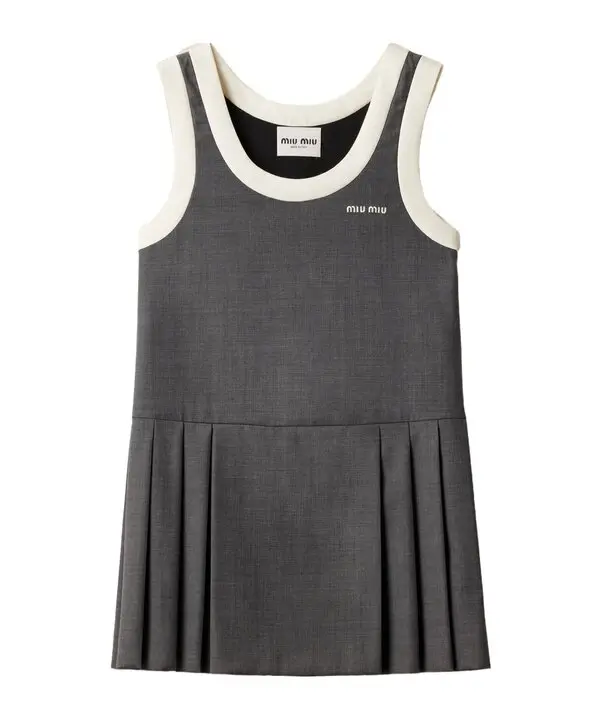 Miu Miu Sleeveless Embroidered Logo Dress - Limestone Ash