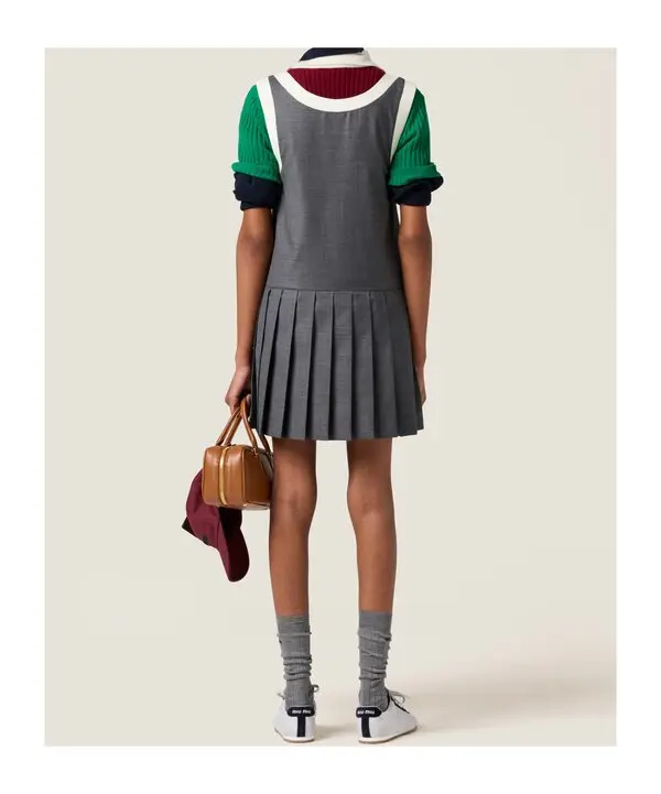 Miu Miu Sleeveless Embroidered Logo Dress - Limestone Ash