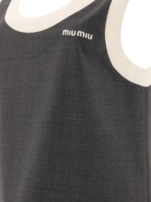 Miu Miu Sleeveless Embroidered Logo Dress - Limestone Ash