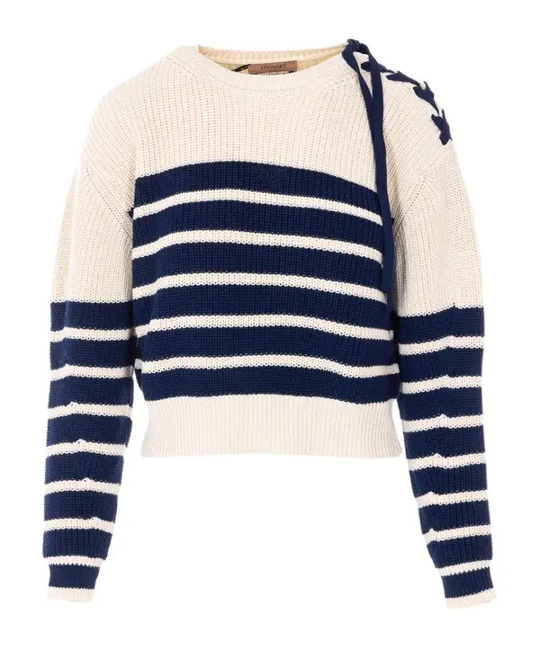 TWINSET Crewneck Jumper With Striped Pattern And Lace-up Detail