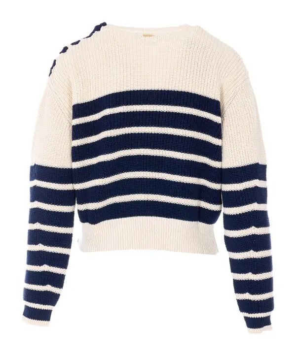 TWINSET Crewneck Jumper With Striped Pattern And Lace-up Detail