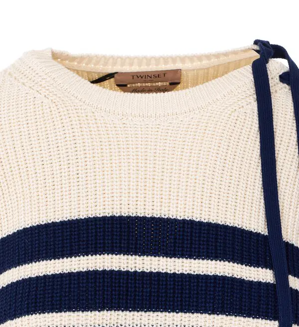 TWINSET Crewneck Jumper With Striped Pattern And Lace-up Detail