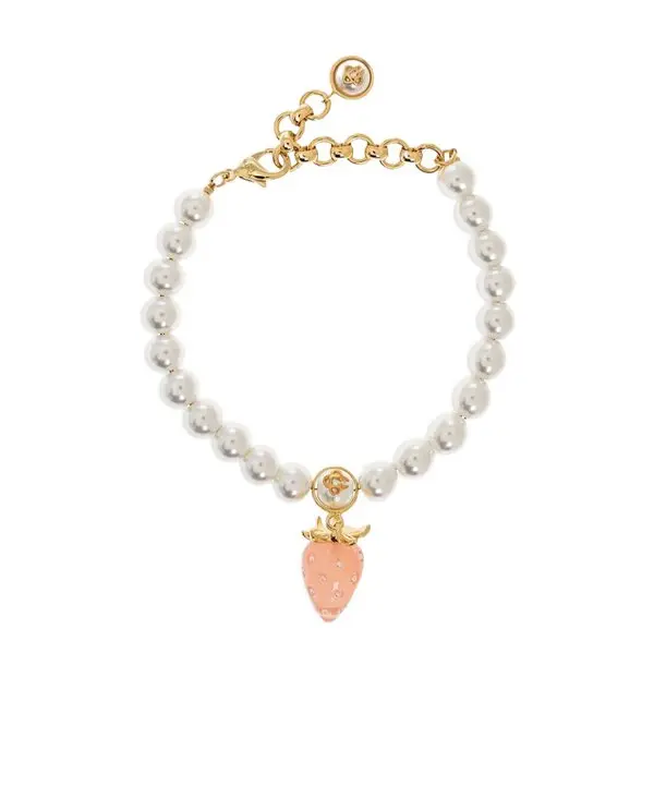 Casablanca Strawberry Charm Beaded Bracelet - Gold Pink White