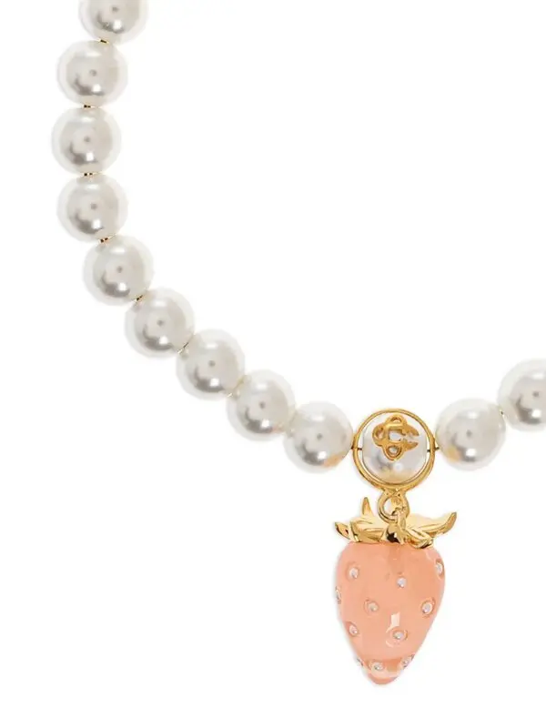 Casablanca Strawberry Charm Beaded Bracelet - Gold Pink White
