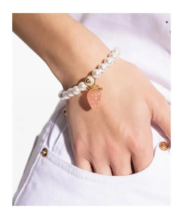 Casablanca Strawberry Charm Beaded Bracelet - Gold Pink White