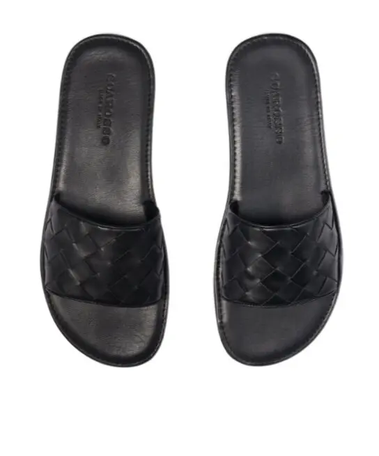 SCAROSSO Ulisse Woven Slip-on Sandals - Black