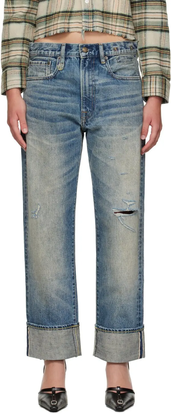 R13 Distressed Straight Leg Jeans With Belt Loops