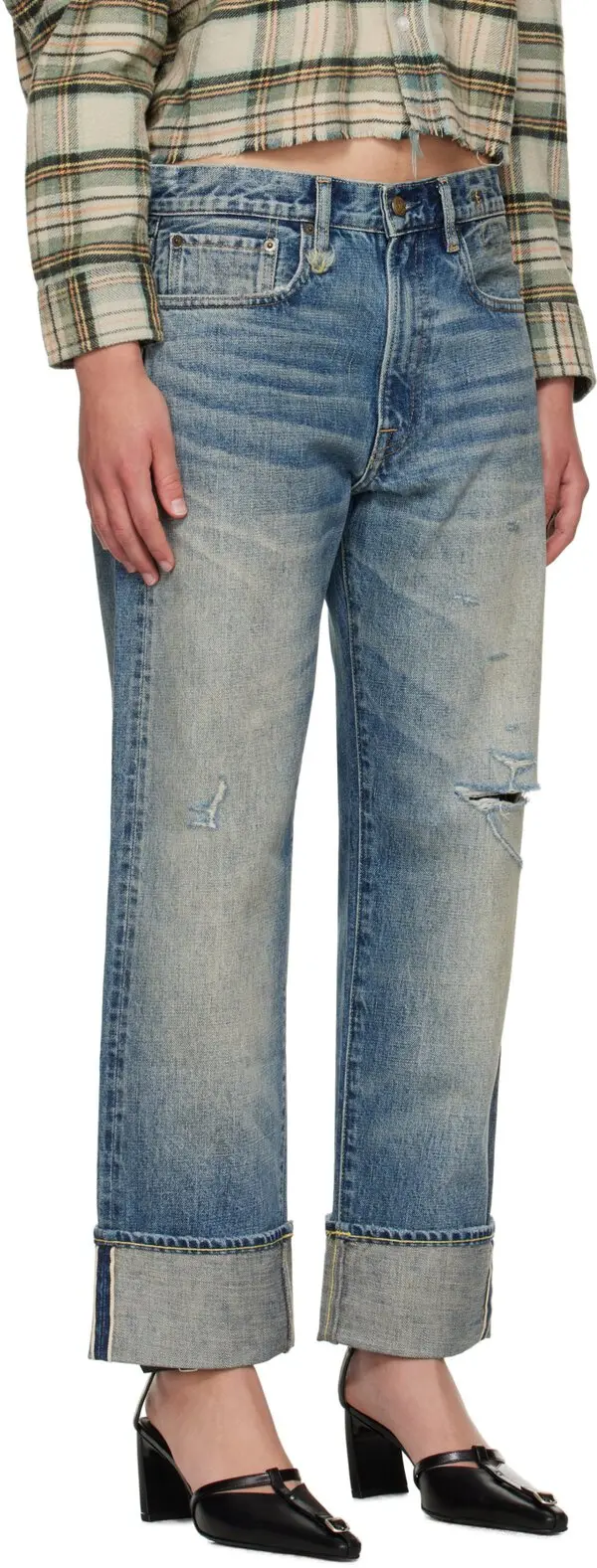 R13 Distressed Straight Leg Jeans With Belt Loops