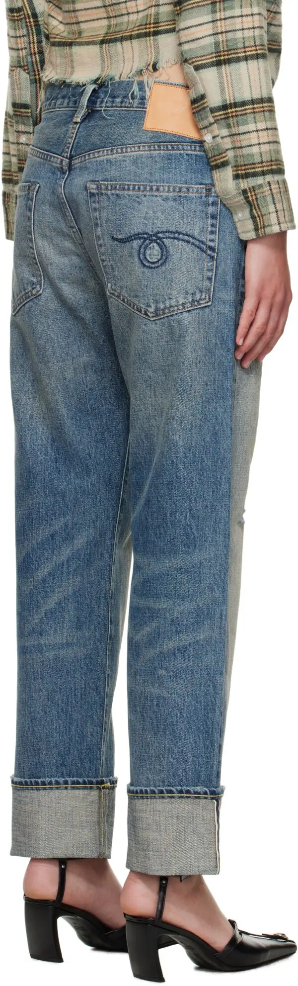R13 Distressed Straight Leg Jeans With Belt Loops