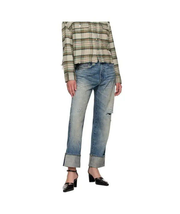 R13 Distressed Straight Leg Jeans With Belt Loops