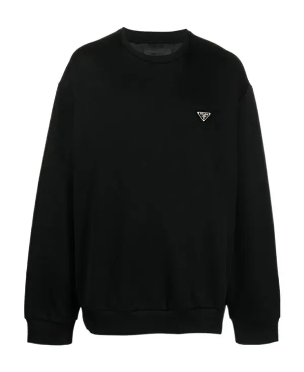 Prada Logo Plaque Crewneck Sweatshirt - Black