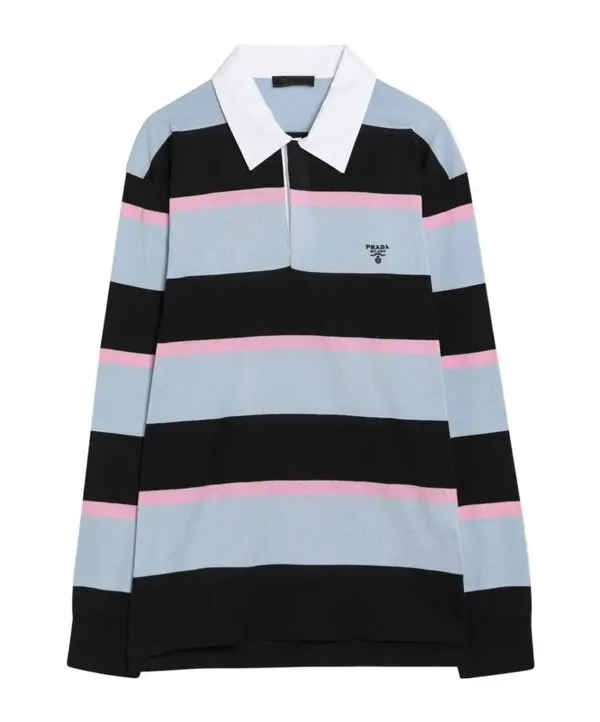 Prada Striped Silk And Cotton Polo Shirt