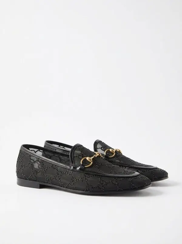 Gucci Crystal Embellished Horsebit Loafers - Black