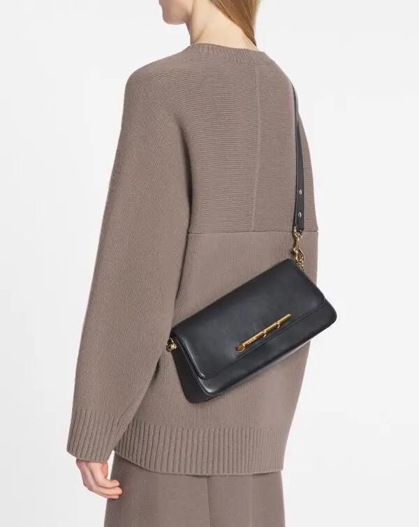 LANVIN Sequence Logo Engraved Shoulder Bag - Black