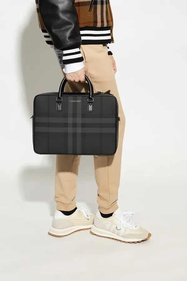 Burberry Logo Plaque Check Pattern Briefcase