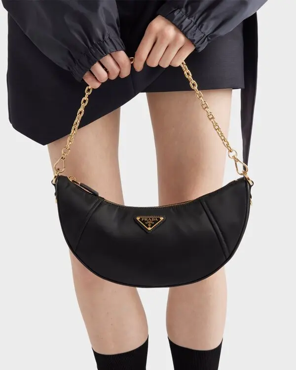 Prada Re-nylon Demi-lune Shoulder Bag With Chain Strap
