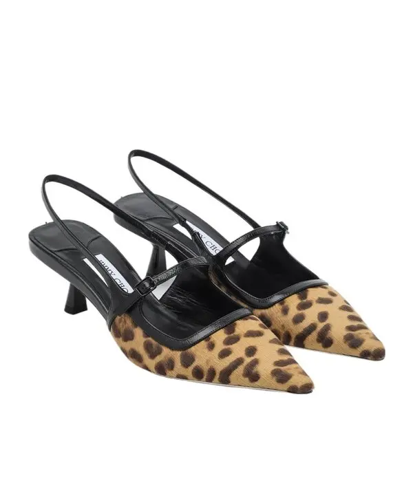 JIMMY CHOO Didi 45 Slingback In Leopard Print Pony Skin - Black
