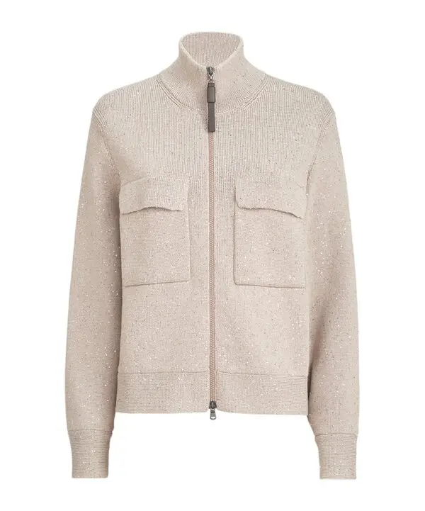 Brunello Cucinelli Sequined Zip-up Jacket - Desert