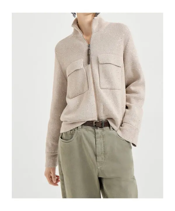 Brunello Cucinelli Sequined Zip-up Jacket - Desert