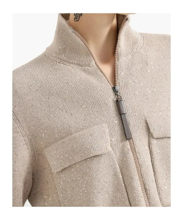Brunello Cucinelli Sequined Zip-up Jacket - Desert