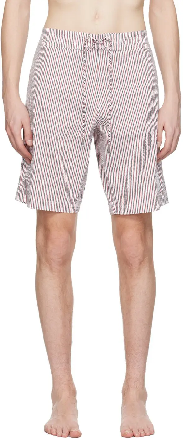 Thom Browne Striped Drawstring Swimming Shorts - White