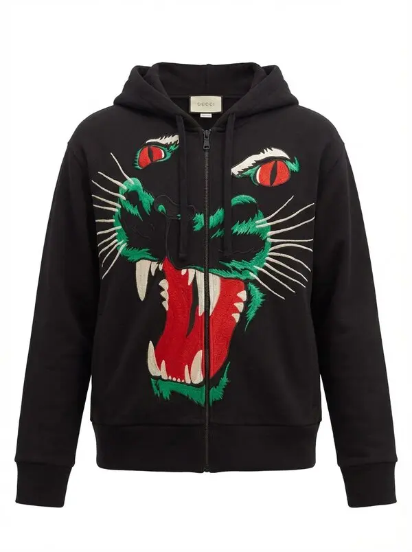 Gucci Leopard Head Embroidered Hooded Zip-up Jacket