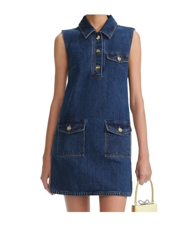 SELF-PORTRAIT Sleeveless Denim Mini Dress - Blue