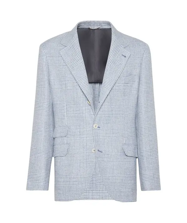Brunello Cucinelli Checked Buttoned Blazer - Sky-blue