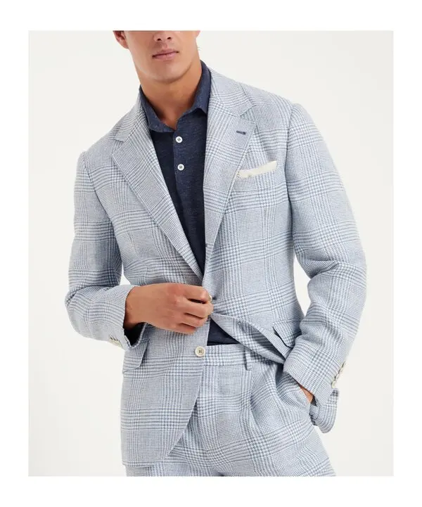 Brunello Cucinelli Checked Buttoned Blazer - Sky-blue
