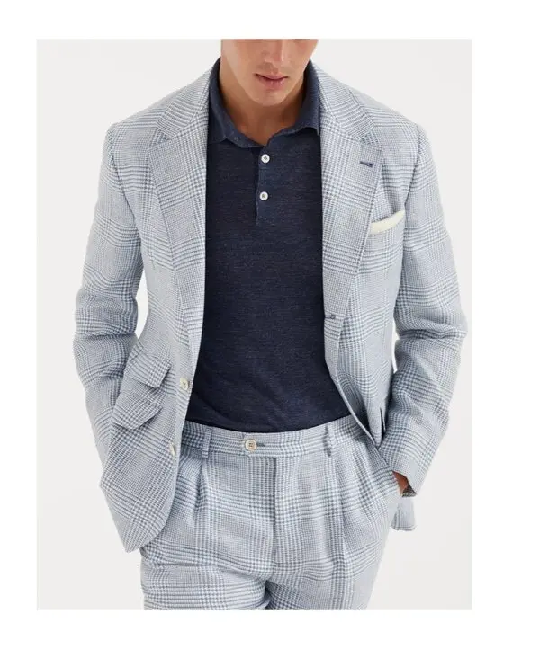 Brunello Cucinelli Checked Buttoned Blazer - Sky-blue