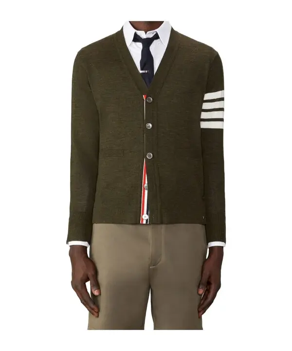 Thom Browne 4-bar V-neck Buttoned Cardigan - Dark Green