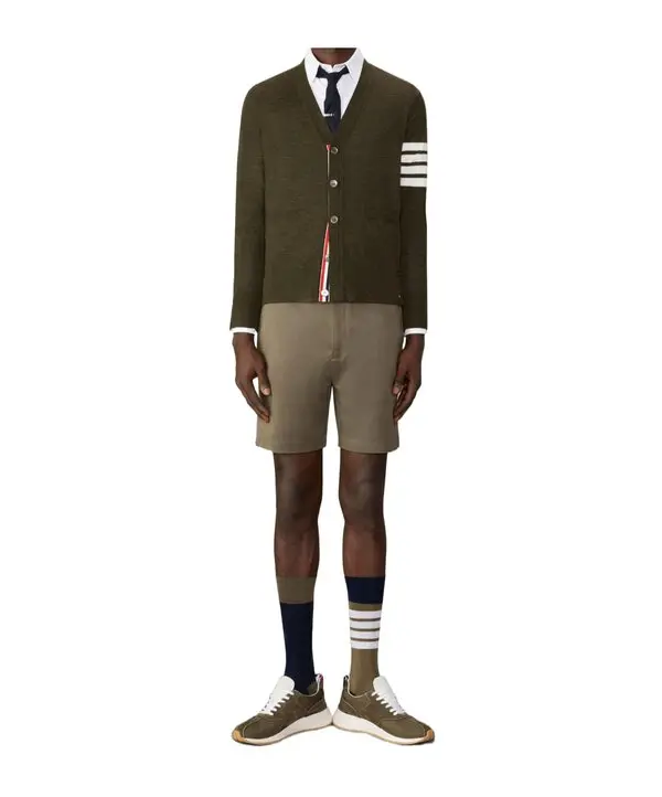 Thom Browne 4-bar V-neck Buttoned Cardigan - Dark Green