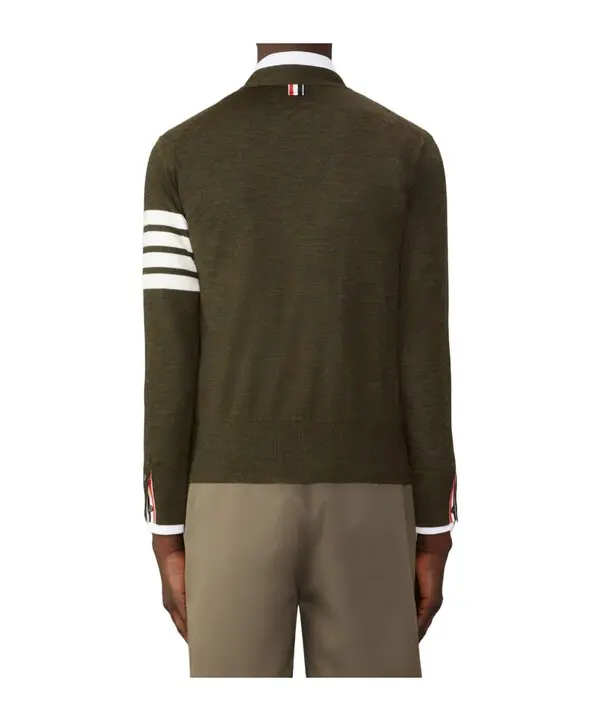 Thom Browne 4-bar V-neck Buttoned Cardigan - Dark Green