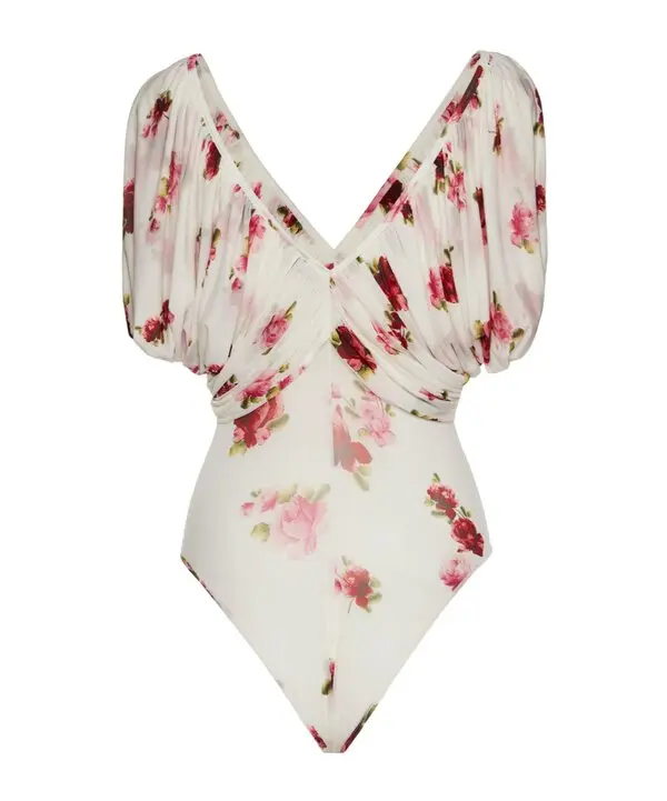 Magda Butrym Ruched V-neck Bodysuit - Cream