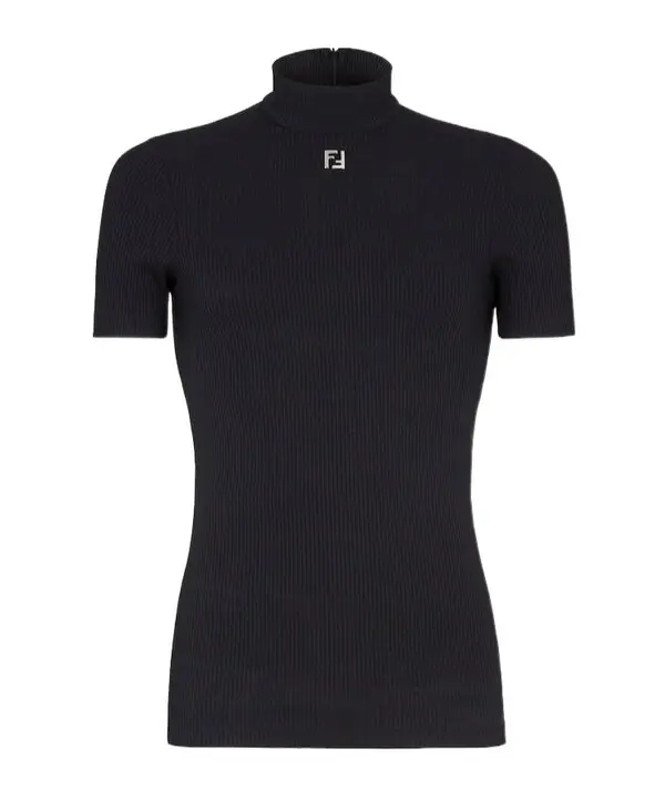 Fendi Mock Neck Short-sleeved Ribbed Top