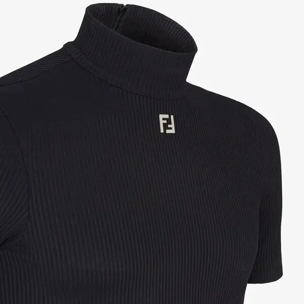 Fendi Mock Neck Short-sleeved Ribbed Top