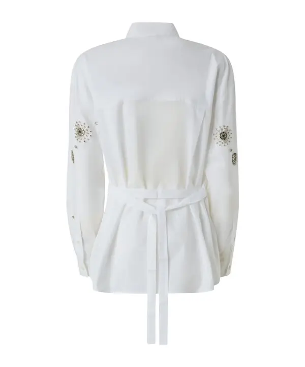 Pinko Embellished Button-up Shirt With Buckle Cuffs And Waist Belt