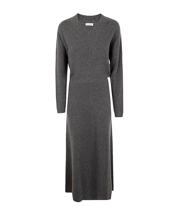 Brunello Cucinelli Knitted V-neck Midi Dress