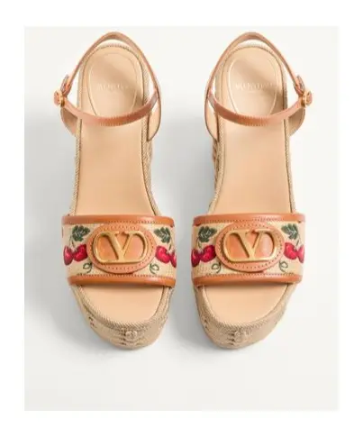 Valentino Garavani Vlogo Signature Cherry Print Wedge Sandals