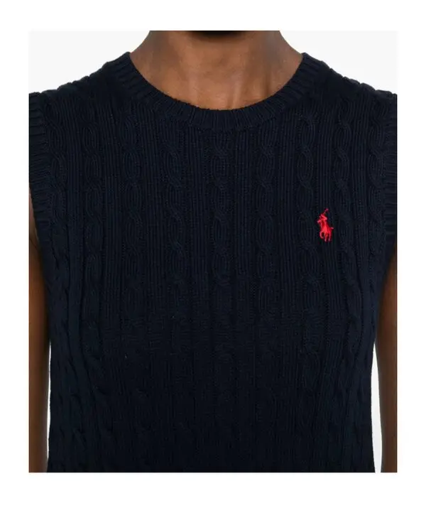 Polo Ralph Lauren Cable Knit Sleeveless Sweater - Navy Blue