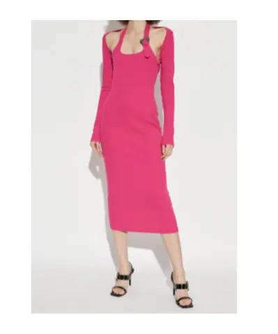 Versace Halterneck Ribbed-knit Midi Dress