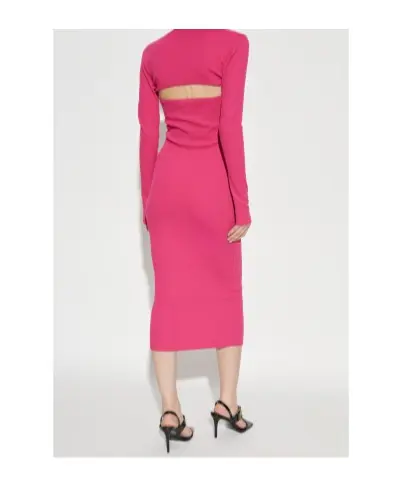 Versace Halterneck Ribbed-knit Midi Dress